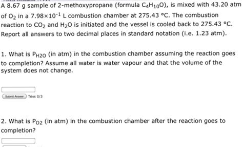 Solved A 8 67 G Sample Of 2 Methoxypropane Formula C 4 H 10