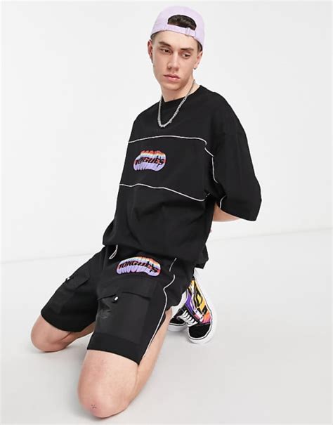 Crooked Tongues Set With Piping And Logo Print Asos
