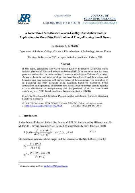 Pdf A Generalized Size Biased Poisson Lindley Distribution And Its