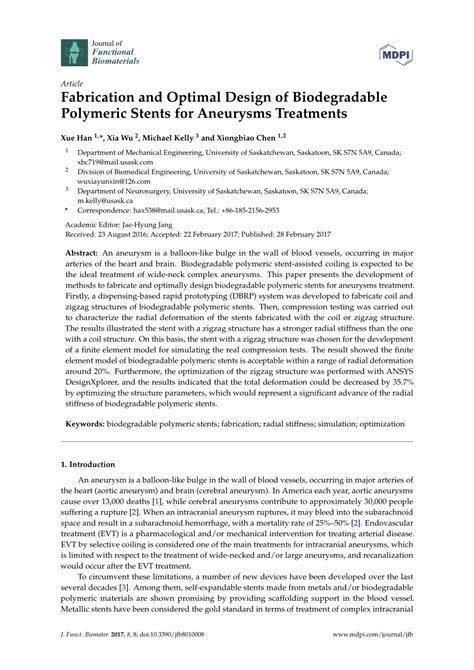 Pdf Fabrication And Optimal Design Of Biodegradable Polymeric Stents For Aneurysms Treatments