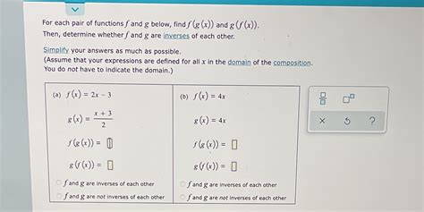 Solved For Each Pair Of Functions F And G Below Find F G X And G