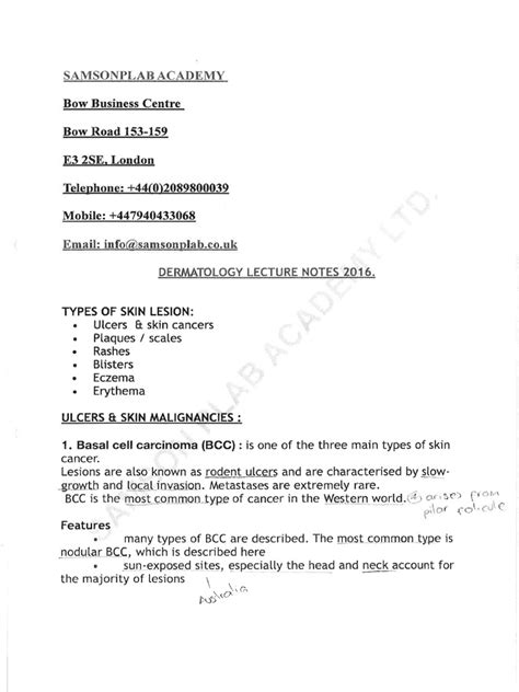 Samson Dermatology Note For Plab Pdf
