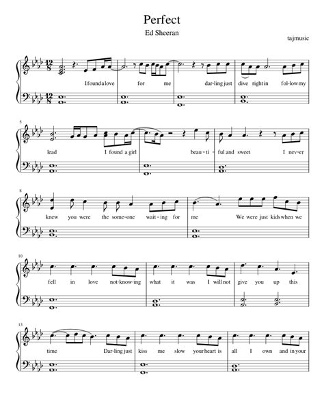 Perfect Ed Sheeran Piano Sheet Music Piano Sheet Music Perfect Sheeran