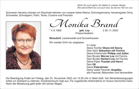 Traueranzeigen Von Monika Brand Trauer Nn De