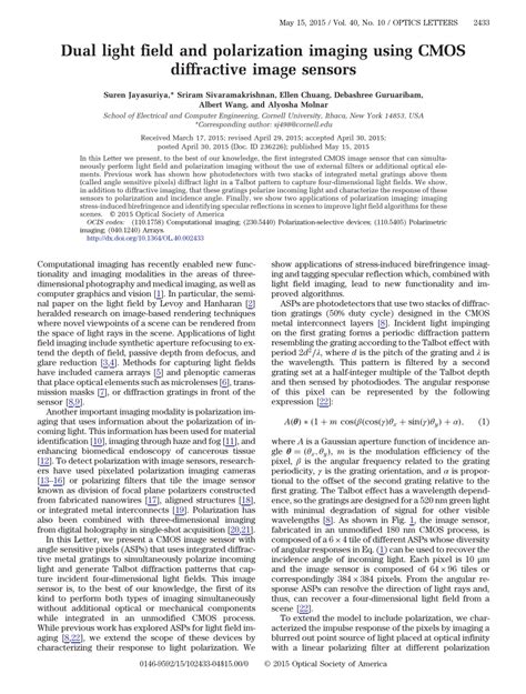 Pdf Dual Light Field And Polarization Imaging Using Cmos Diffractive Image Sensors
