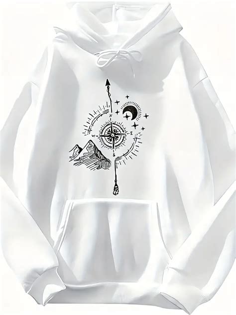 Sun Moon Print Hoodie Casual Long Sleeve Drawstring Hoodie Temu Denmark