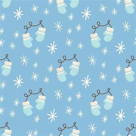 Cute Christmas Seamless Pattern With Christmas Mittens And Snowflakes