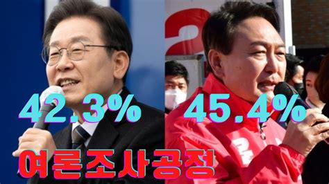 ‘당선전망 윤석열 478 이재명 448‘지지율 尹 454 李 423 여론조사공정 Youtube