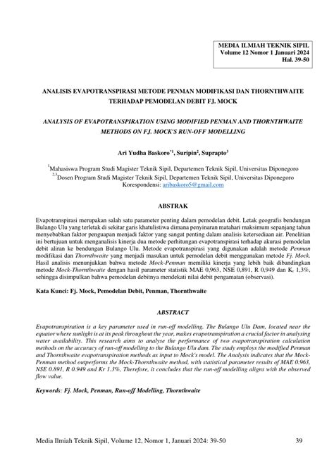 Pdf Analisis Evapotranspirasi Metode Penman Modifikasi Dan