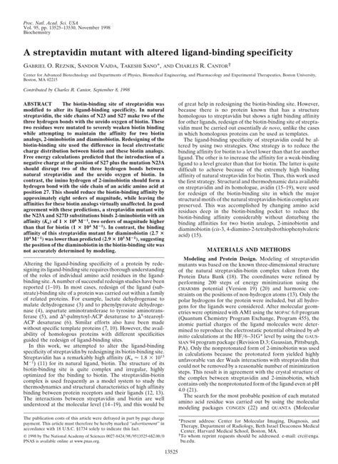 Pdf A Streptavidin Mutant With Altered Ligand Binding Specificity