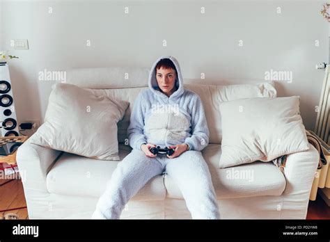 Woman Wearing Adult Bodysuit Holding Games Controller Stock Photo Alamy