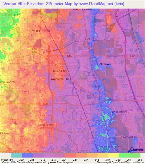 Elevation Of Vernon Hills Us Elevation Map Topography Contour