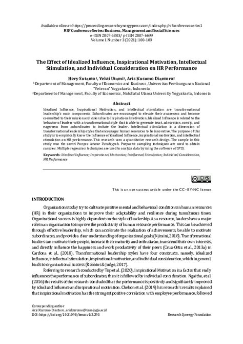 Pdf The Effect Of Idealized Influence Inspirational Motivation