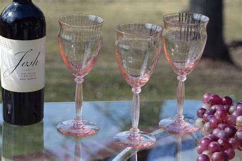 Vintage Pink Optic Glass Wine Glasses Set Of 7 Vintage Pink