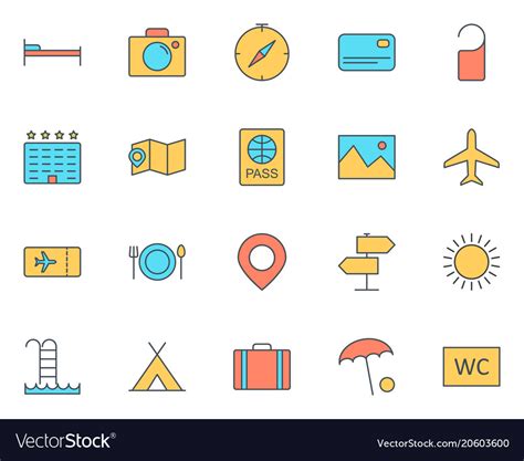 Travel Line Icons Set Simple Minimal Pictograph Vector Image