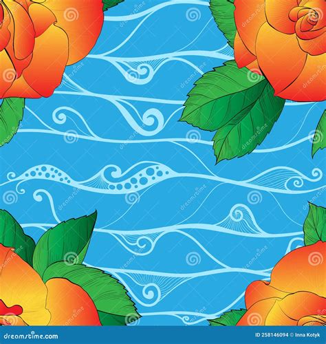 Seamless Patternvector Roses With Leaves Flowers And Buds Use