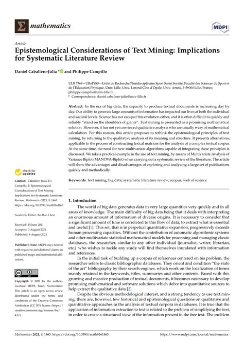 PDF Epistemological Considerations Of Text Mining Implications For Systematic Literature Review