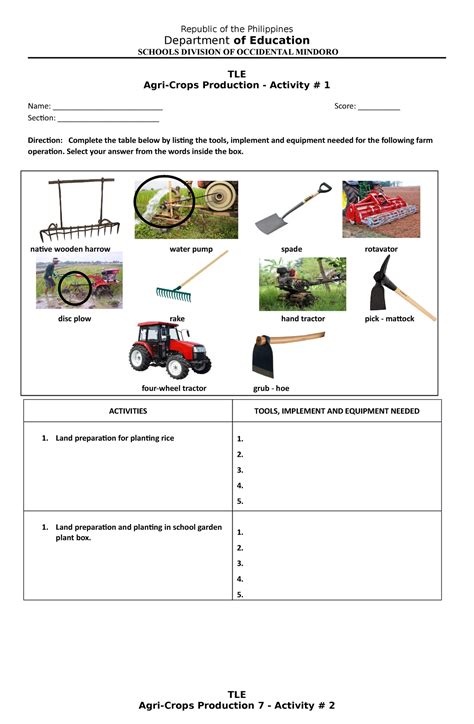 Agri 7 Activity Sheet Republic Of The Philippines Department Of