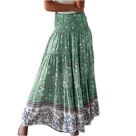 High Waist Boho Skirt Womens Trendy Long Length Floral Print Elastic