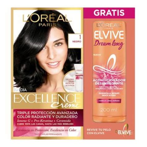 Tinte para cabello L Oréal Paris excellence creme negro acondicionador Elvive dream long
