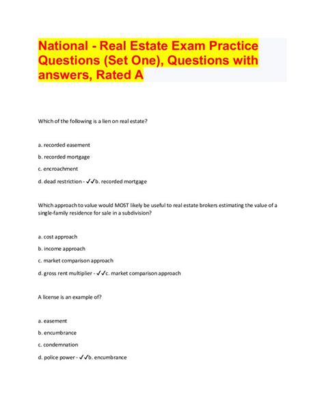 National Real Estate Exam Practice Questions Set One Questions
