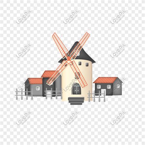 플랫 유럽 풍차 집 건물 Png 요소 Png 일러스트 무료 다운로드 Lovepik