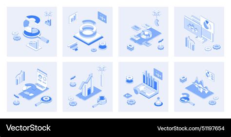 Data Analysis 3d Isometric Concept Set Royalty Free Vector