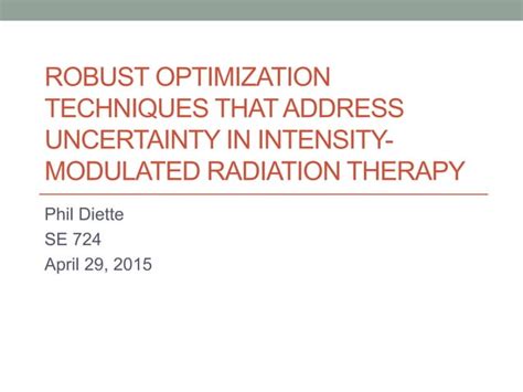Advanced Optimization Survey Project Presentation Robust Optimization