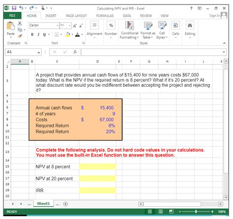 Solved 5 Calculating Npv And Irr Excel Formulas Data