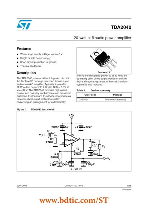 Pdf 20 Watt Hi Fi Audio Power Amplifier Bdtic · 20 Watt Hi Fi Audio