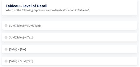 Solved Tableau ﻿level Of Detailwhich Of The Following