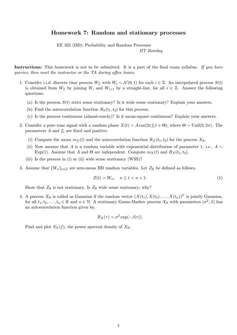 SOLUTION Probability And Random Processes Random And Stationary Processes Problem Set Studypool