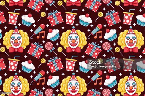 생일 축하해요 케이크 광대 아이스크림 풍선 선물 와인 및 사탕의 패턴 0명에 대한 스톡 벡터 아트 및 기타 이미지 0명