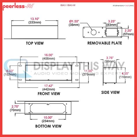 Peerless Iba3 W White Recessed Cable Management Storage Box
