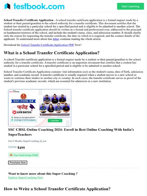 School Transfer Certificate Application Get Format And Samples Pdf