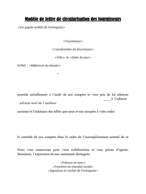 Lettre De Circularisation Pdf