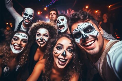 Premium Ai Image Young People In Costumes Celebrating Halloween Group