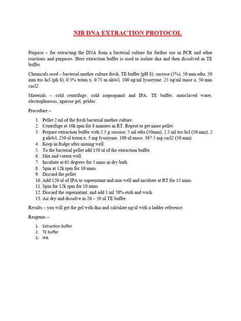 Nib Dna Extraction Protocol Pdf Science And Mathematics