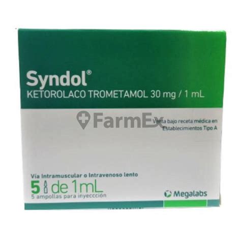 Syndol Solución Inyectable 30 Mg 1 Ml X 5 Ampollas Vencimiento Mes