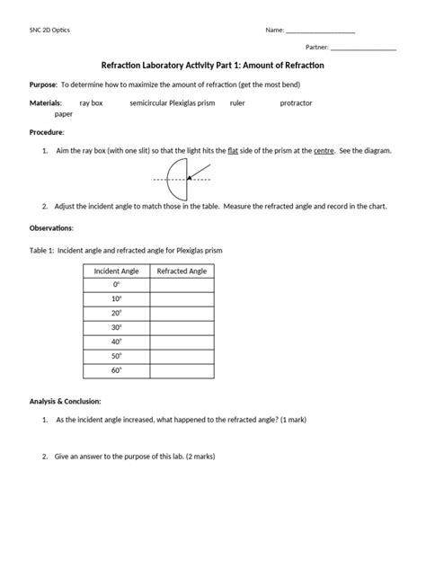 13c Investigating Refraction Lab Pdf Refraction Refractive Index