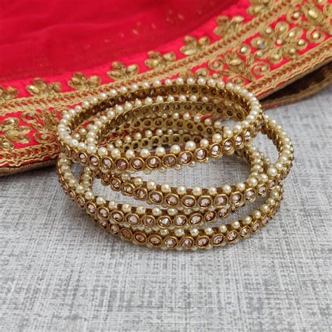 Antique Gold Pearl Kundan Stone Bangles Kangans Artofit