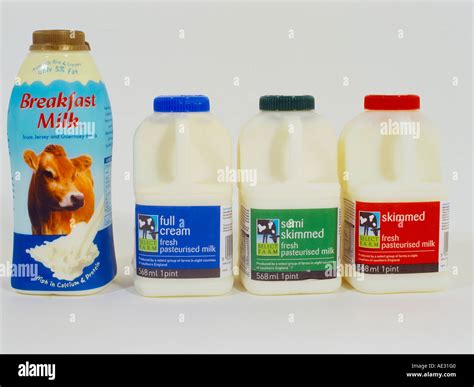 Four Types Of Milk Breakfast Milk Full Cream Semi Skimmed And Skimmed