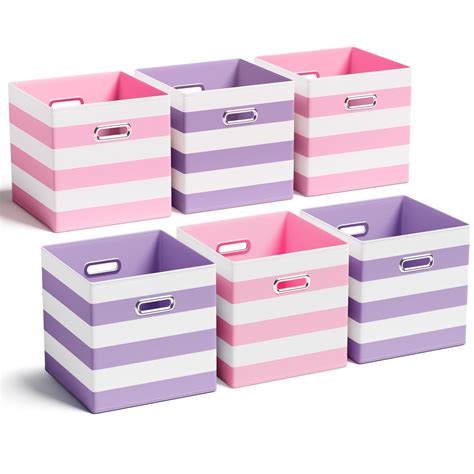 Croblissful 6 Pcs Fabric Storage Cubes With Metal Handle 11 Inch