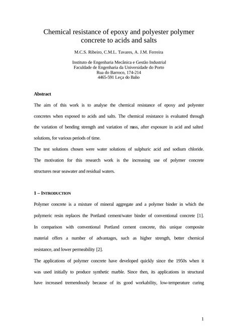 Pdf Chemical Resistance Of Epoxy And Polyester Polymer Concrete To