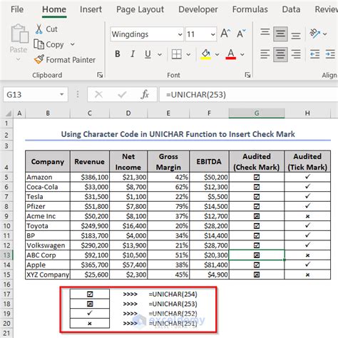 Using The Character Code To Insert A Check Mark In Excel 5 Examples