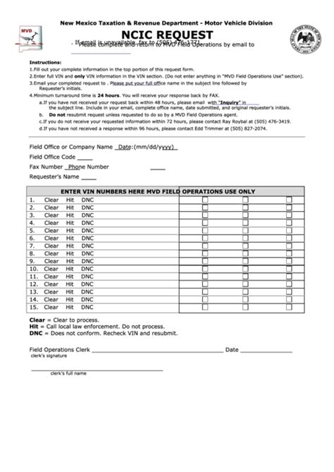 Ncic Request Printable Pdf Download