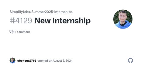 New Internship · Issue 4129 · Simplifyjobssummer2025 Internships · Github