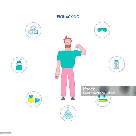 바이오 해킹 벡터 일러스트레이션 평평한 작은 자기 개선 사람 개념 해커 윤리 및 해부학 Ai 모니터링을 사용하는 생물 건강 공학 기관부에 영향을 미치는 분쇄기 접근법 전체