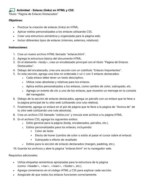 Actividad Enlaces Links En Html Y Css Pdf Html Hipervínculo