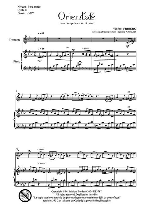 Orientale Trompette Sib Et Piano Les Editions Soldano
